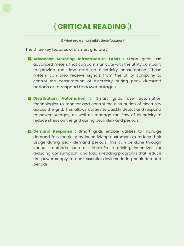 CRITICAL READING 〙 PDF | PDF | Smart Grid | Electrical Grid