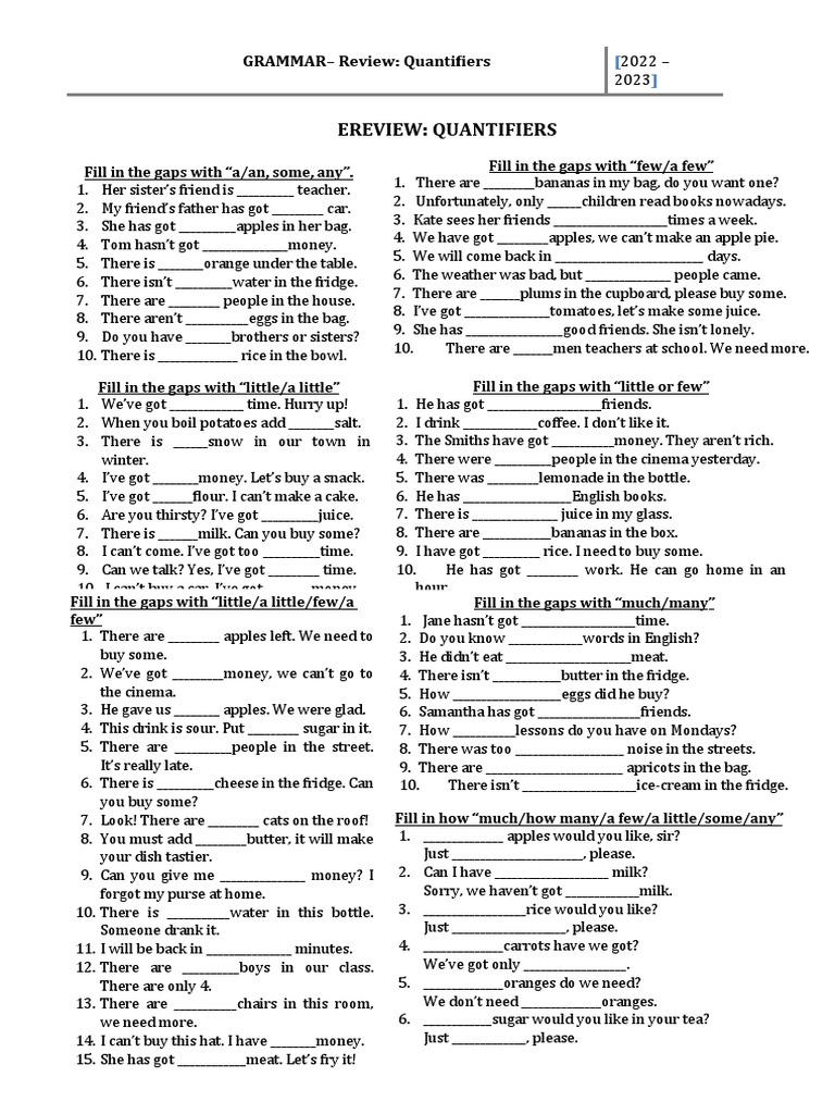 Food Quantifiers Worksheet Exercises | PDF | Food And Drink