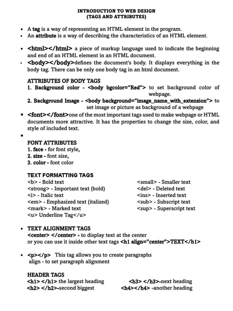 HTML Tags and Attributes Guide | PDF | Html Element | Html