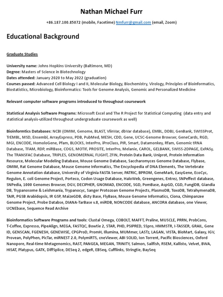 NMF CV 03 23 23 PDF | PDF | Bioinformatics | Biology