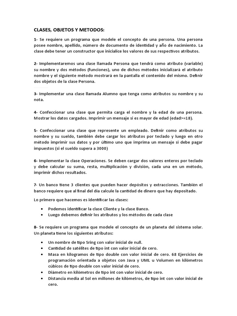 Ejercicios De Programacion Orientada A Objetos Pdf Clase Programación Informática Objeto 