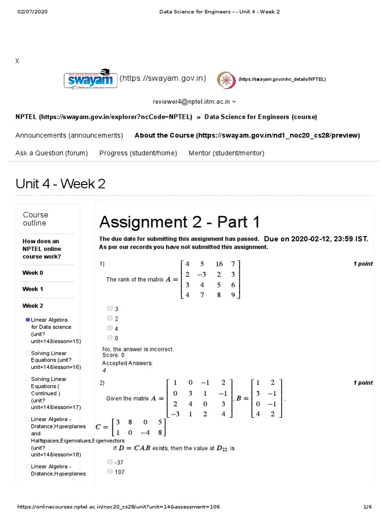 Noc20-Cs28 Week 02 Assignment 001 PDF | PDF | Eigenvalues And Eigenvectors | Matrix (Mathematics)