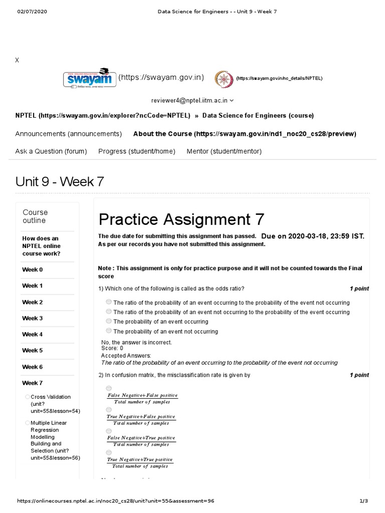 Noc20-Cs28 Week 07 Assignment 01 PDF | PDF | Logistic Regression | Regression Analysis