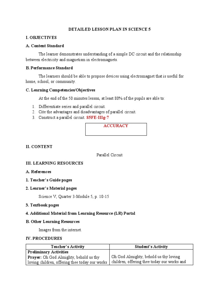 Detailed Lesson Plan in Science 5 (Series Circuit) | PDF | Series And ...