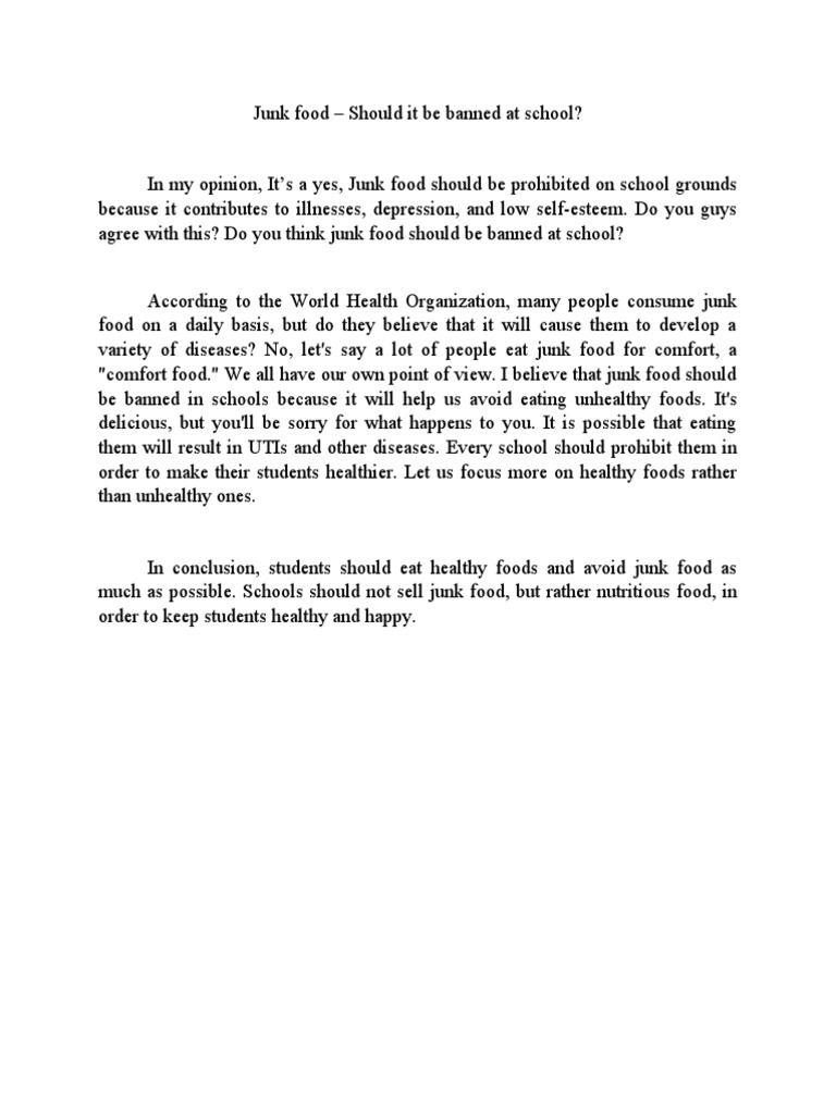 Junk Food - Should It Be Banned at School | PDF