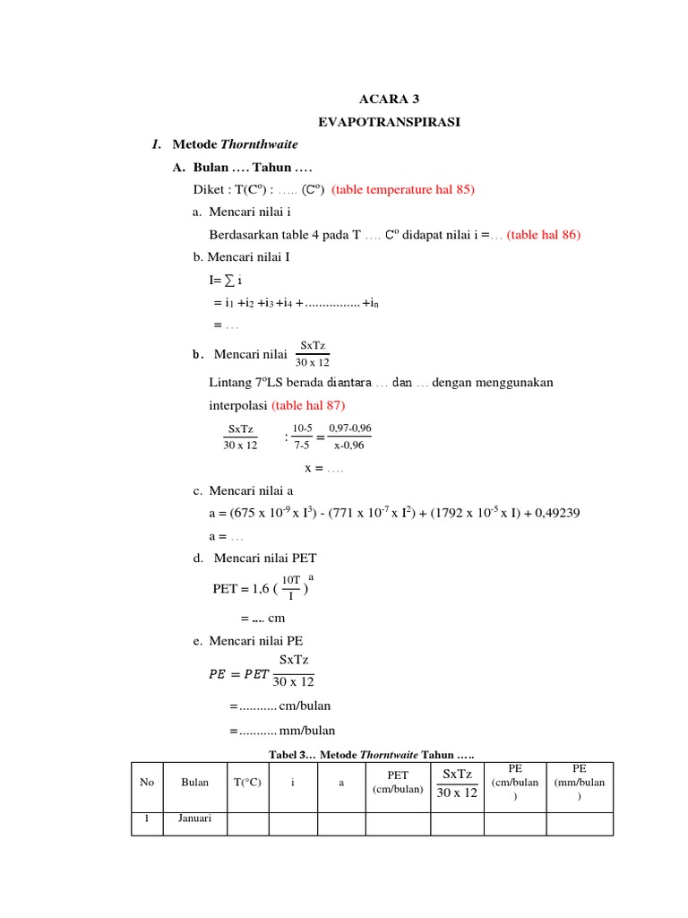 Metode Perhitungan Evapotranspirasi | PDF