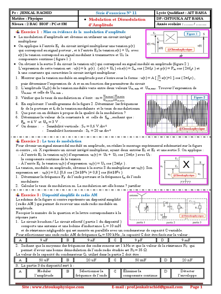 Série D'exercices 11, Modulation Et Démodulation D'amplitude, 2BAC BIOF ...