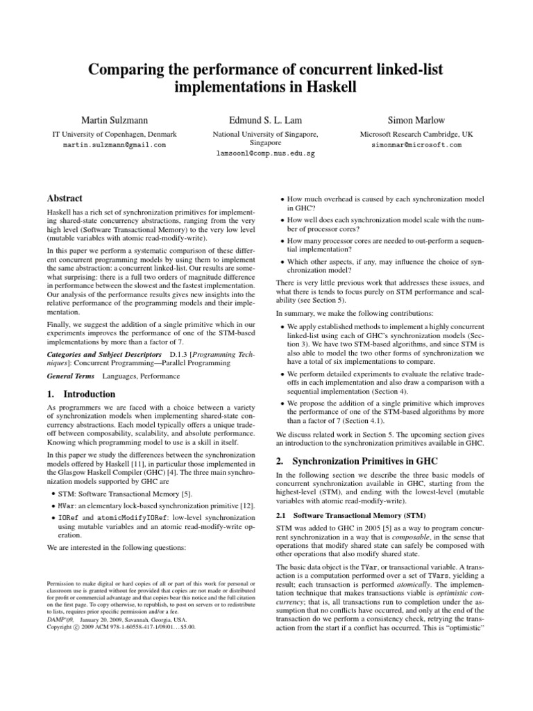 Comparing The Performance of Concurrent Linked-List Implementations in ... Comparing The Performance of Concurrent Linked-List Implementations in ...