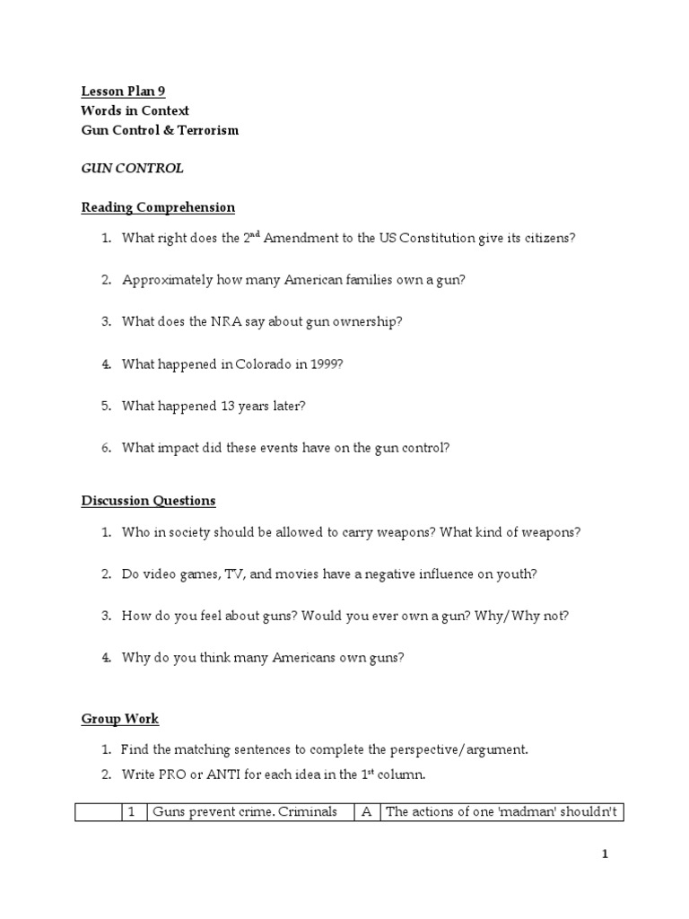 Lesson Plan Gun Control & Terrorism | PDF | Gun Politics In The United ...