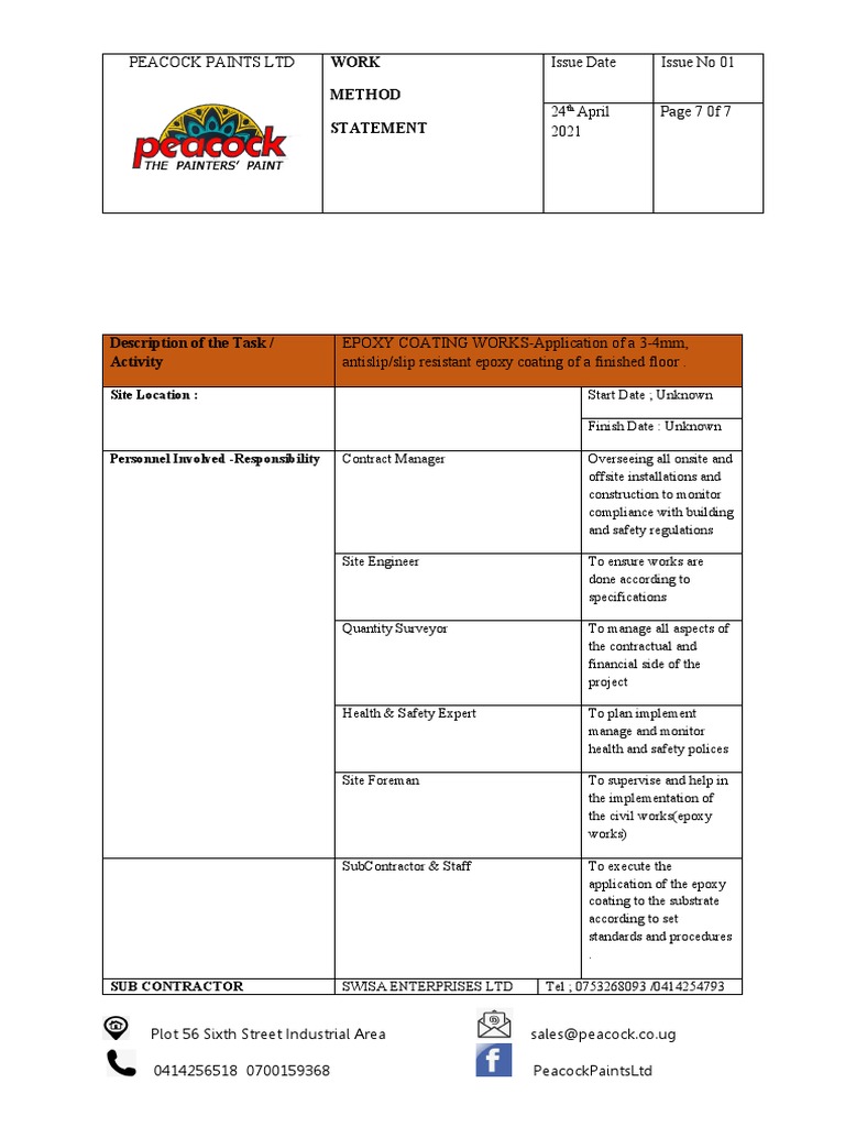 Epoxy Method Statement | PDF | Personal Protective Equipment | Paint