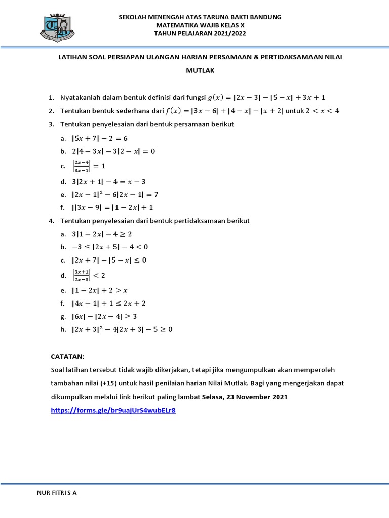Latihan Soal Nilai Mutlak | PDF