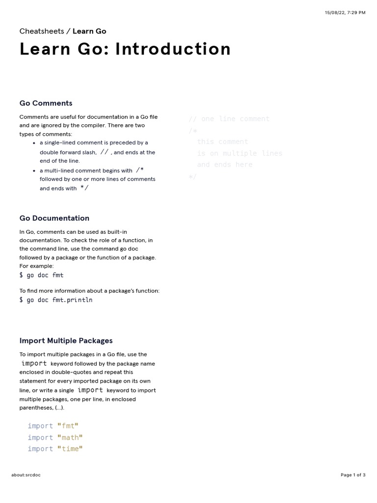 Go Cheatsheet Comments Pdf Command Line Interface Parameter Computer Programming 