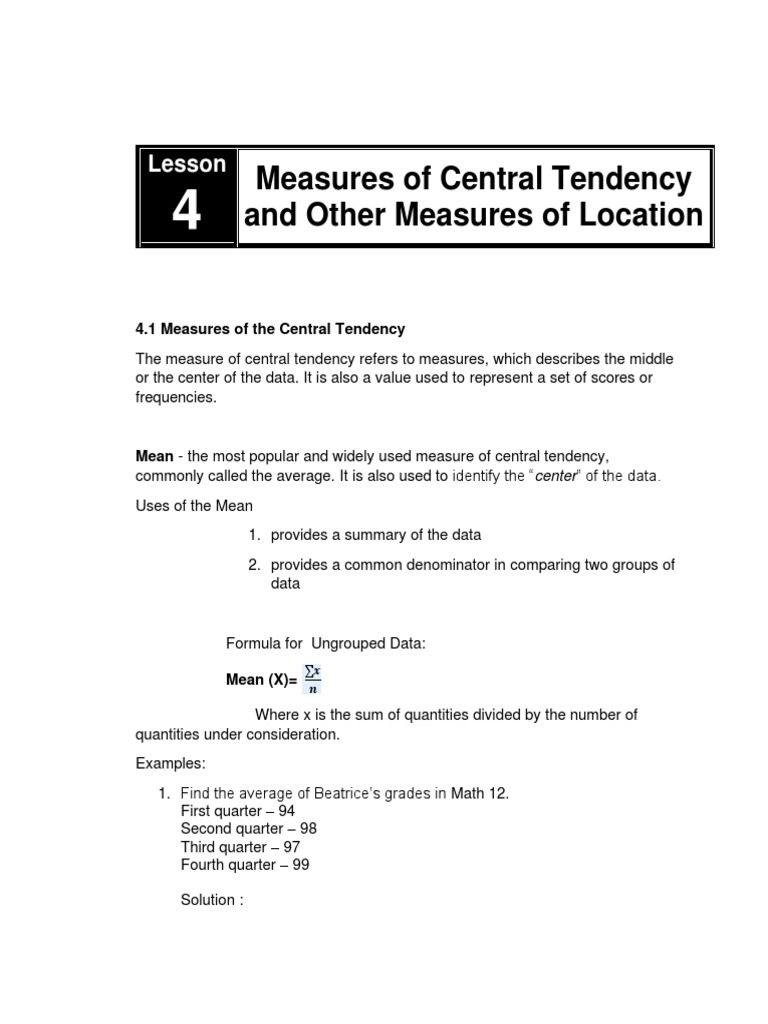 Measures of Central Tendency and Location | PDF | Quantile | Percentile