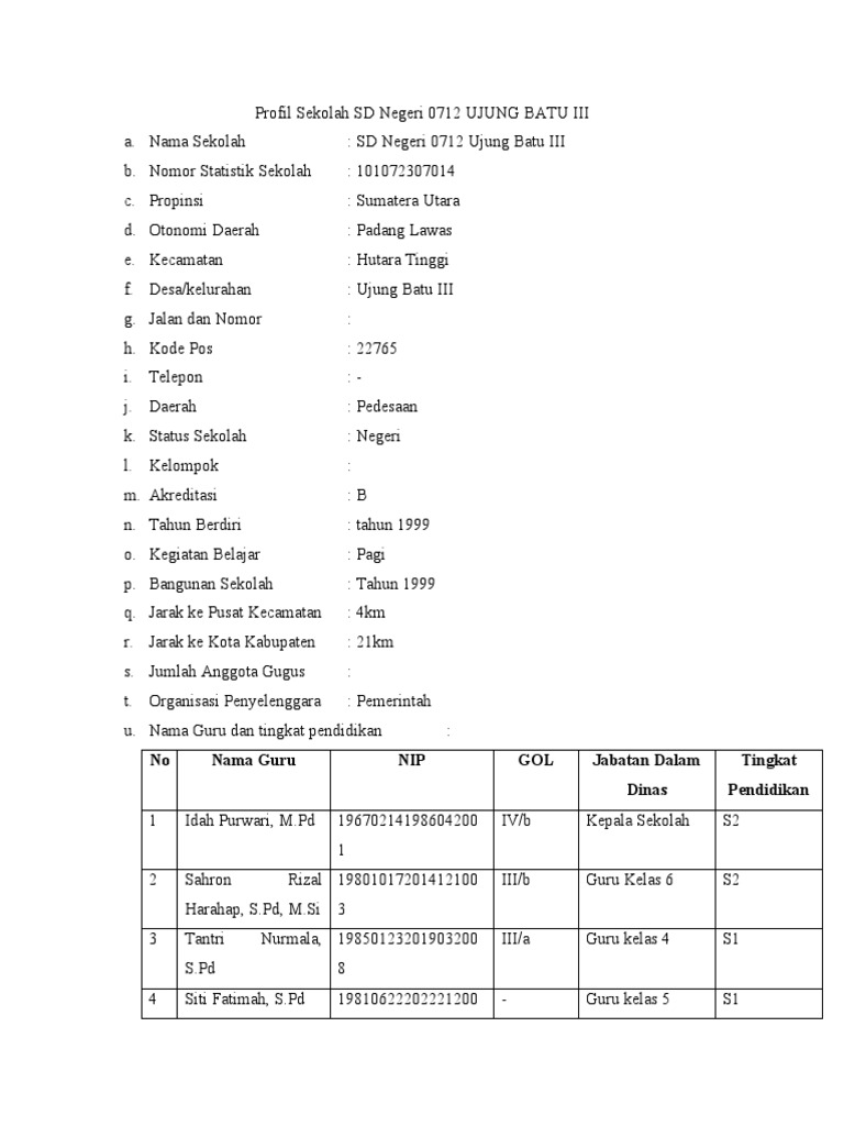 Profil Sekolah SD Negeri 0712 UJUNG BATU III | PDF