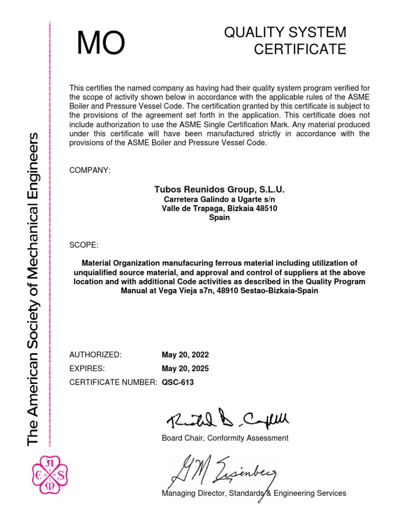 Certificado Asme | PDF