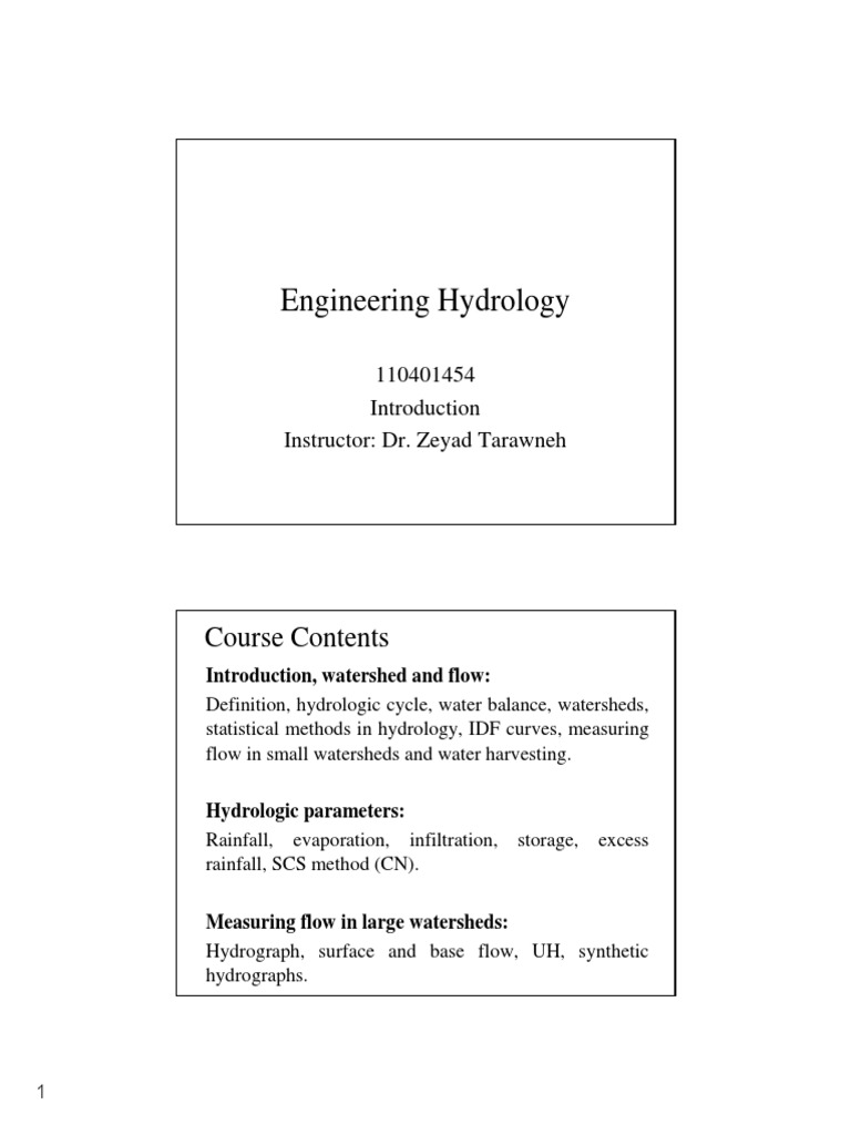 Engineering Hydrology: Course Contents | PDF | Water Cycle | Drainage Basin