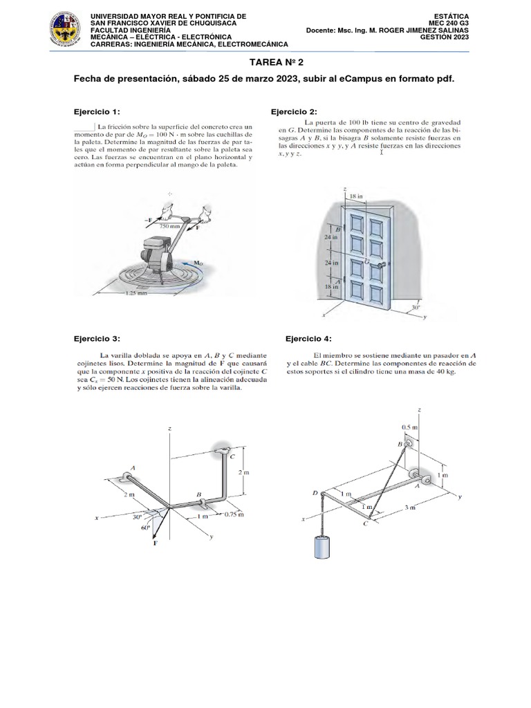 Tarea 2 Estatica MEC 240 PDF | PDF