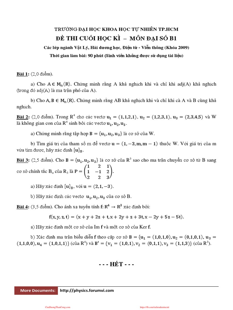 Dai-So-Tuyen-Tinh - Le-Van-Hop - Thi-Cuoi-Hoc-Ki - Dai-So-B1 - (Khoa-2009) - (Cuuduongthancong ...
