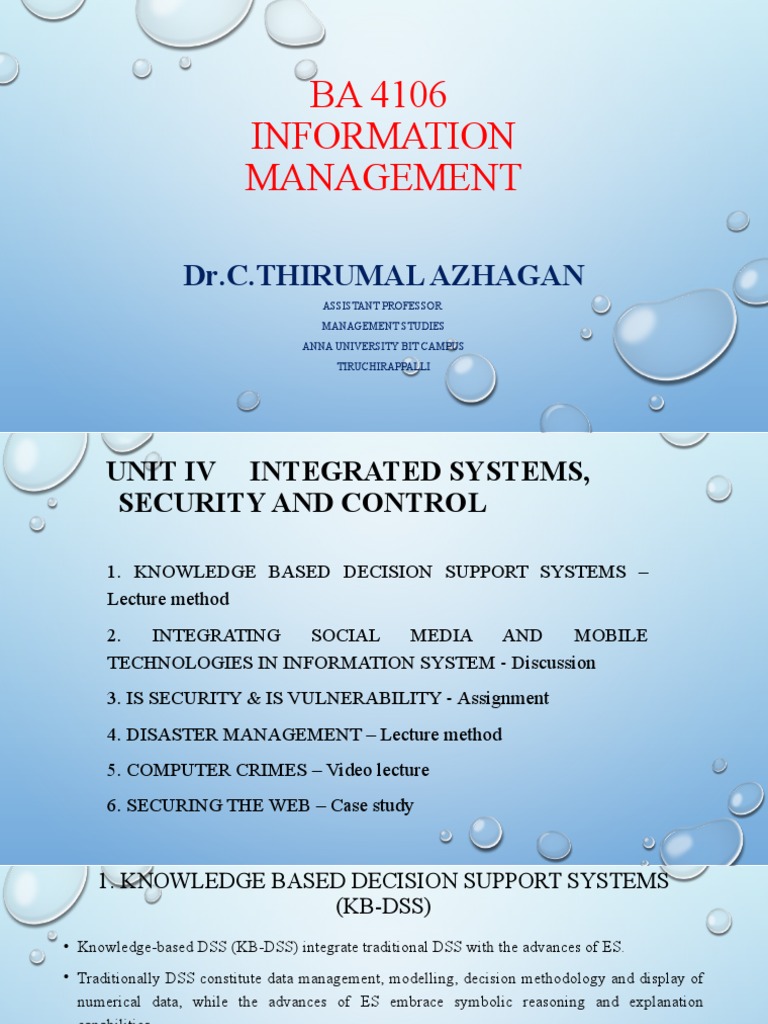 INFORMATION MANAGEMENT Unit 4 NEW | PDF | Decision Support System | Emergency Management