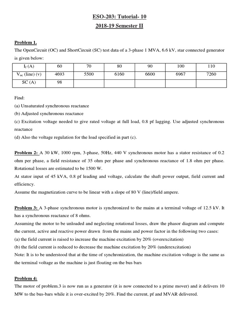 Tutorial 10 Questions - 22380 | PDF | Electric Motor | Ac Power