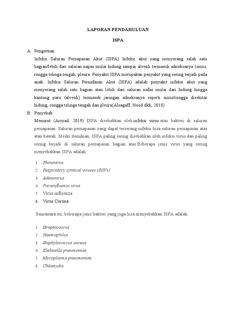 Laporan Pendahuluan Infeksi Saluran Pernapasan | PDF