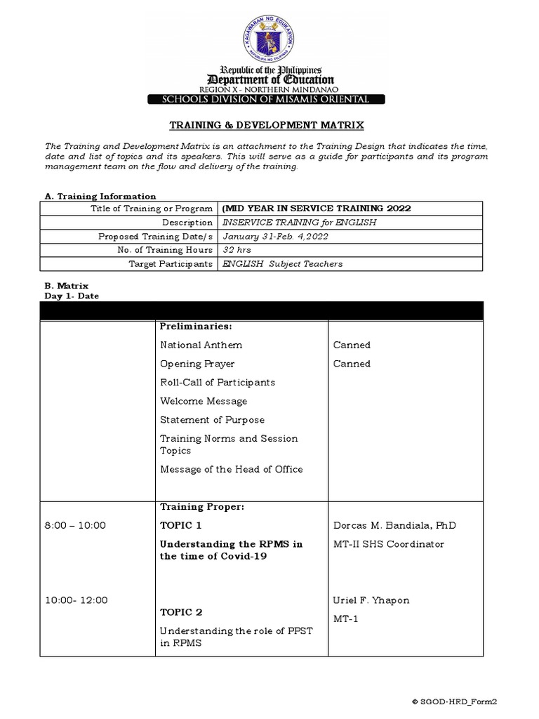 Training Matrix English Pdf Human Communication Linguistics