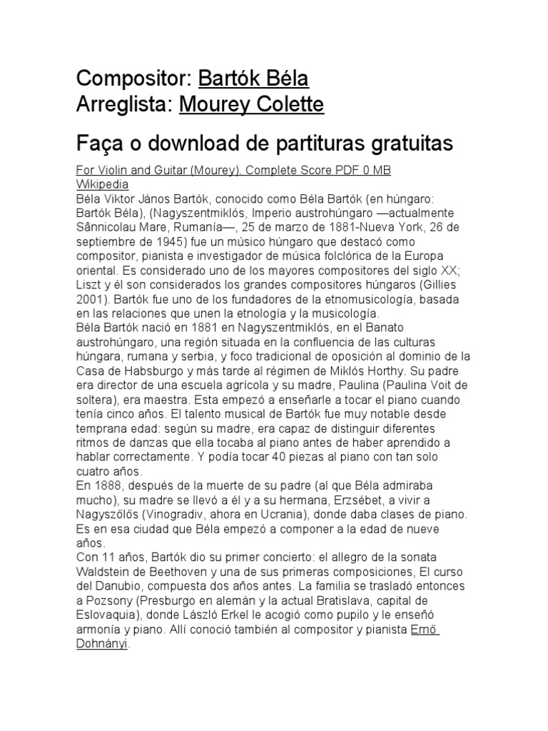 Bela Bartok Bio | PDF | Composiciones Musicales | Música clásica