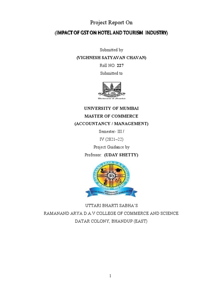 Vighnesh Project Report On Impact of GST On Hotel and Tourisum Industry ...