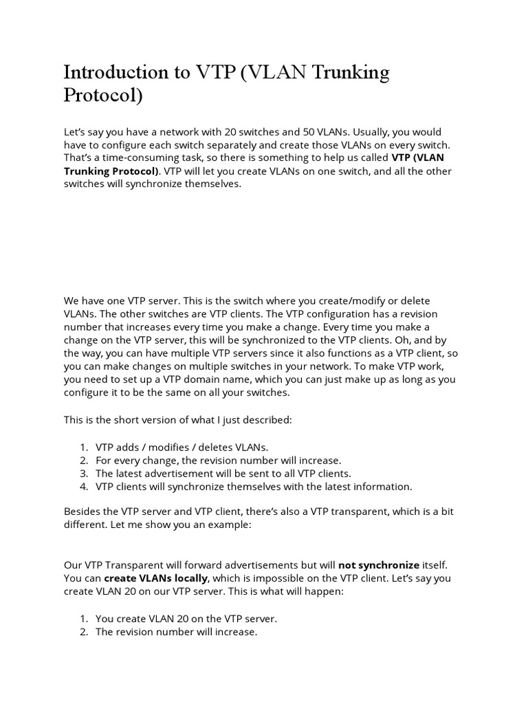 Introduction To VTP (VLAN Trunking Protocol) | PDF | Computer Networking | Network Architecture