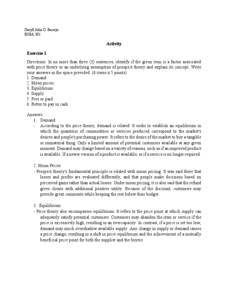 10 Activity 1 Costing Pricing Bacayo PDF | PDF | Pricing | Prices