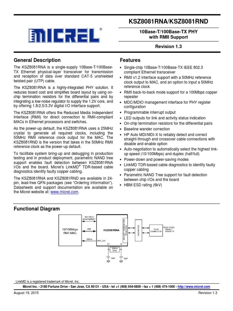 Ksz8081rna RND PDF | PDF | Electronics | Electrical Engineering
