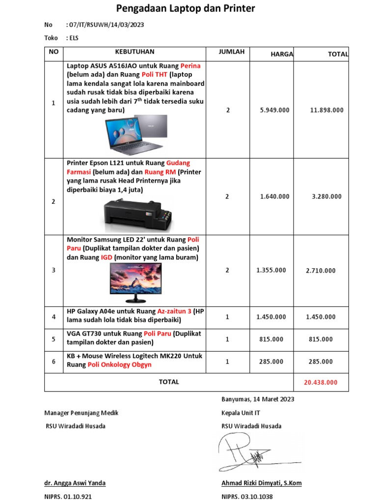 Pengadaan Laptop Dan Printer | PDF