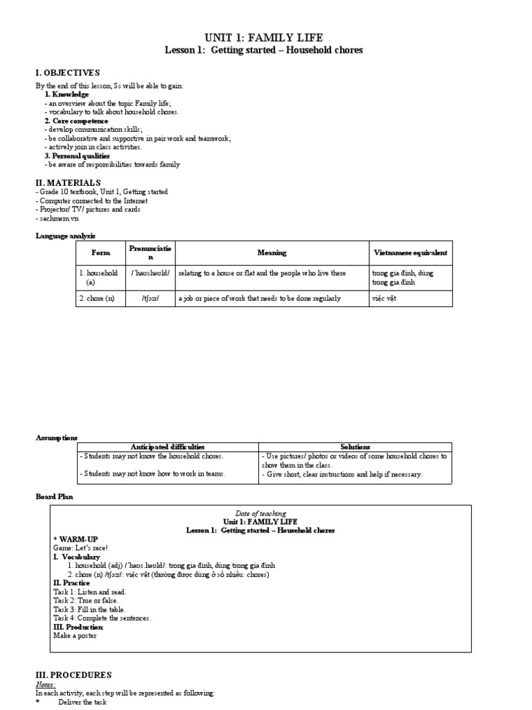 GA Tieng Anh 10 Global Unit 1 FAMILY LIFE | PDF | Vocabulary | Verb