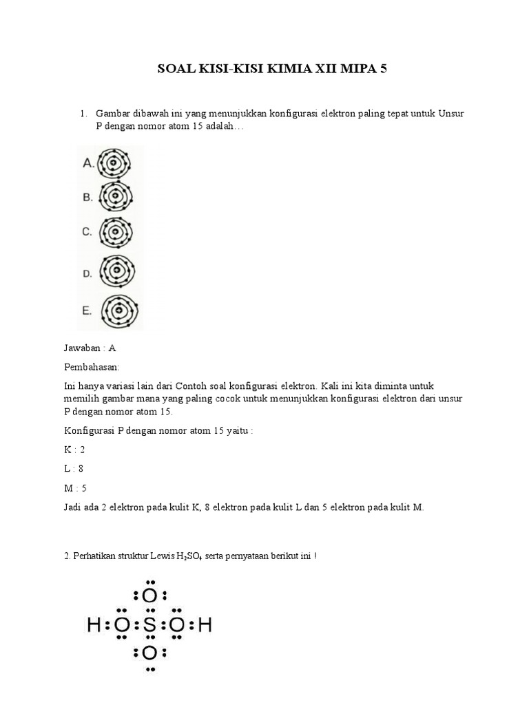 Kisi-Kisi Kimia XII MIPA 5 | PDF | Sains & Matematika