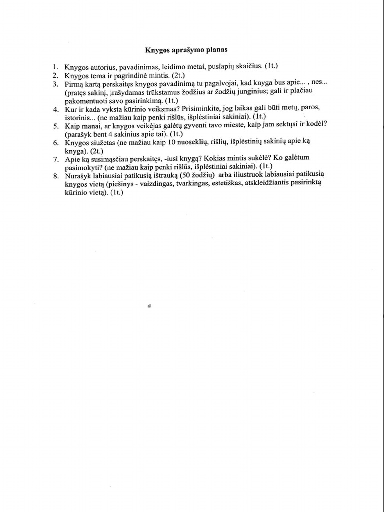 Knygos Aprašymo Klausimai | PDF