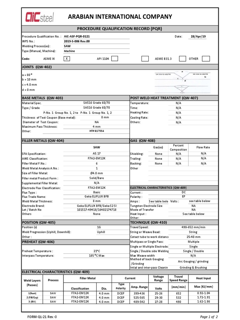 Aic Asf PQR 0121 | PDF | Welding | Construction