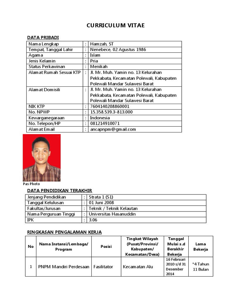 CV Hamzah: Pengalaman & Pendidikan | PDF