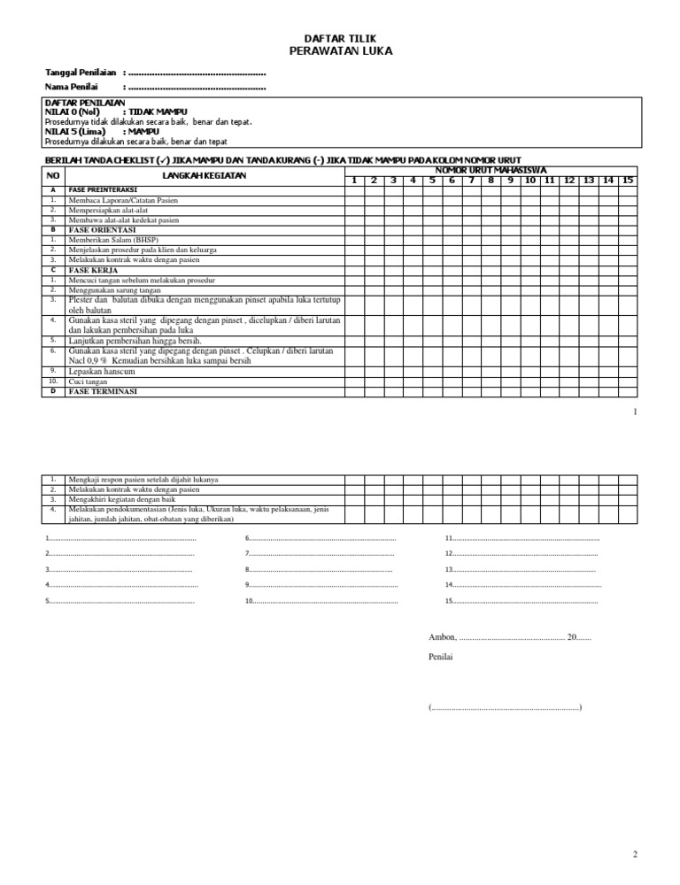 Daftar Tilik Perawatan Luka PDF | PDF
