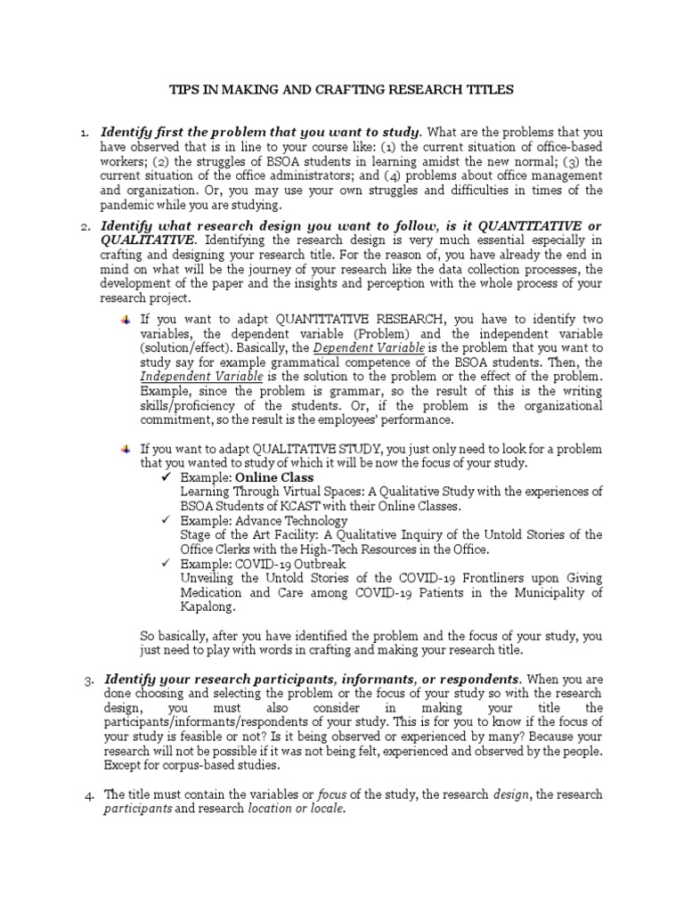Tips in Making and Crafting Research Titles | Download Free PDF ... Tips in Making and Crafting Research Titles | Download Free PDF ...