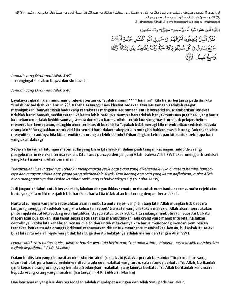 Khutbah Jumat Sedekah | PDF