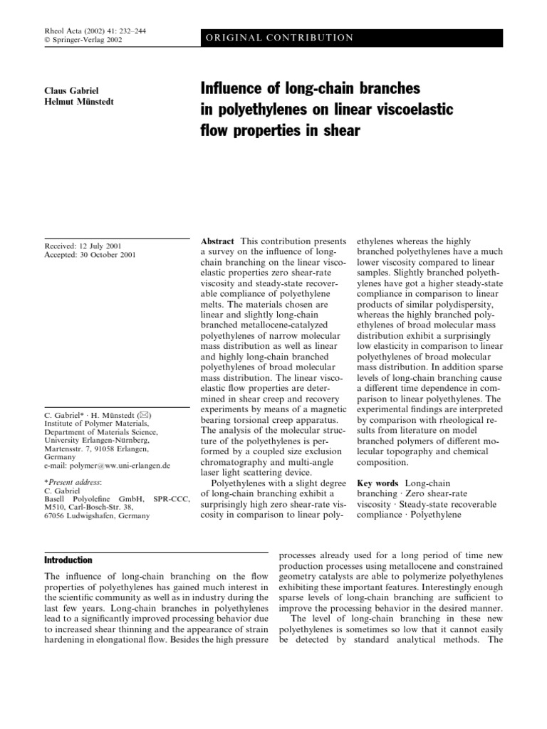 Polyethylene Branching Effects | PDF | Viscosity | Polyethylene