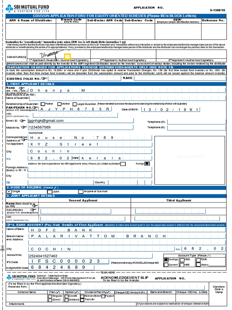 Dummy - Equity Scheme Application Form PDF | PDF | Dividend | Cheque