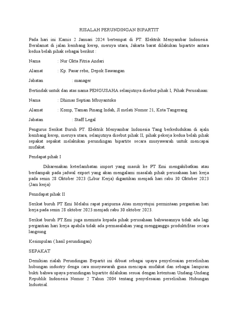 Uni 5 B - Dhimas-Risalah Perundingan Bipartit | PDF