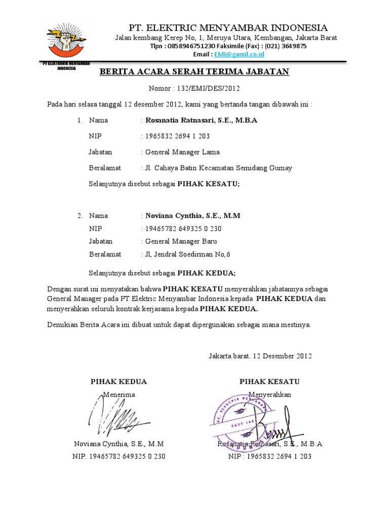 Berita Acara Serah Terima Jabatan | PDF
