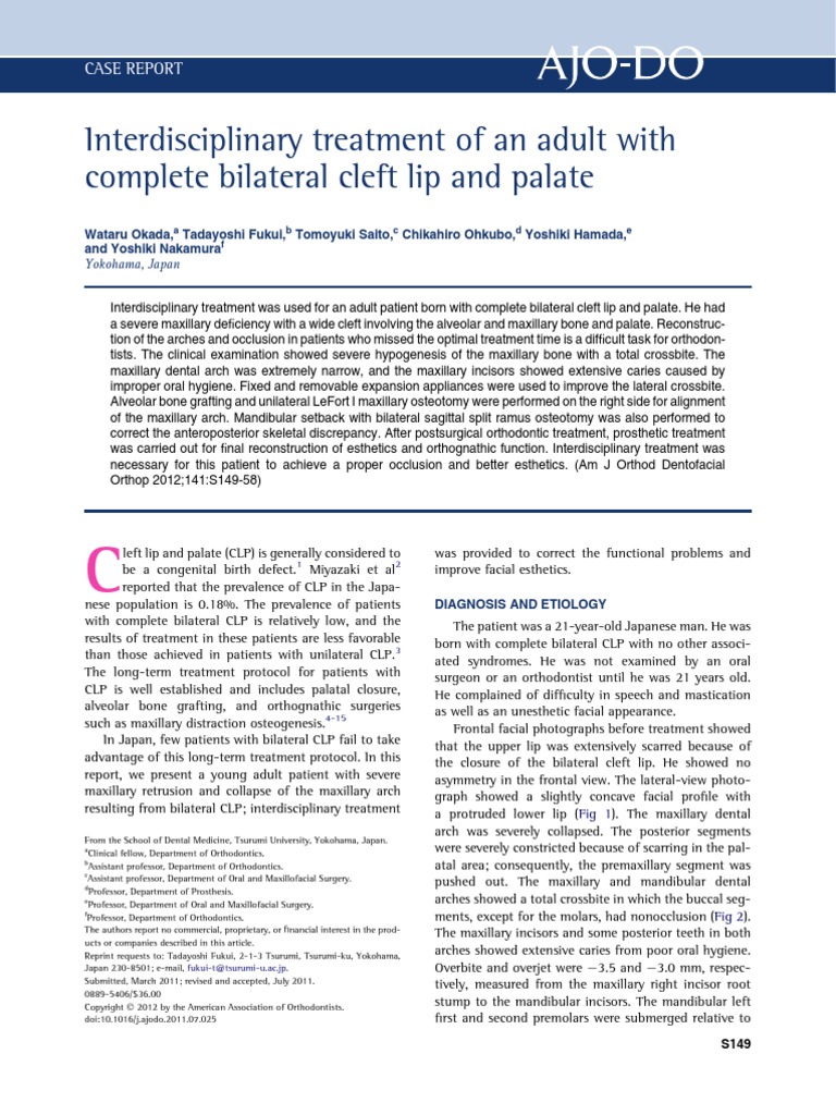 Bilateral Cleft Lip and Palate | PDF | Orthodontics | Dentistry Branches