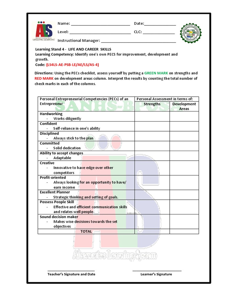 LS 4 Worksheet Edited | PDF | Learning | Entrepreneurship