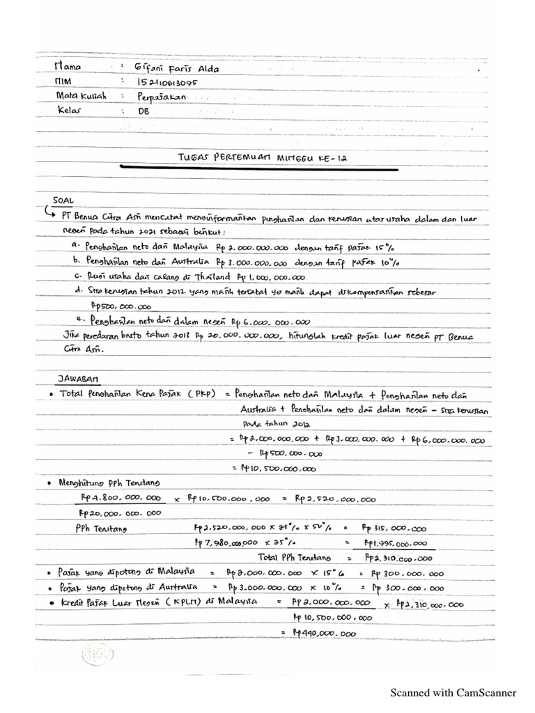 Gifani Faris Alda - 152110613095 - Tugas TM 12 Perpajakan DB 2 | PDF