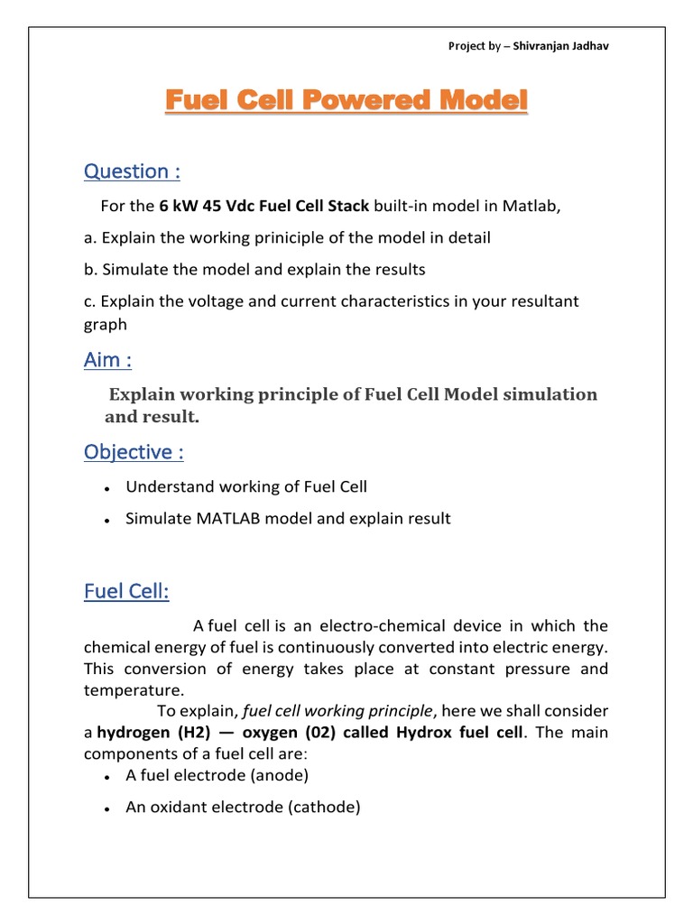 Fuel Cell Powered Model - Project Report | PDF | Fuel Cell | Direct Current
