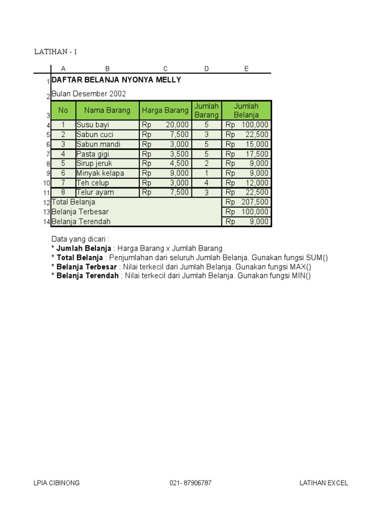 Latihan Soal Excel Pdf
