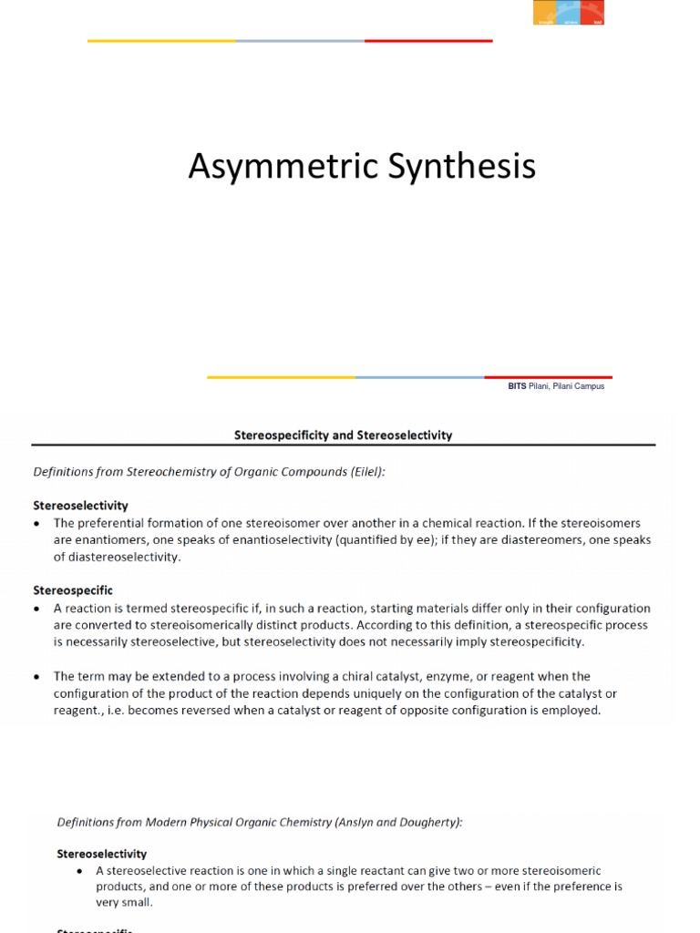 Asymmetric Synthesis - Lecture PDF | PDF | Enantioselective Synthesis | Stereochemistry